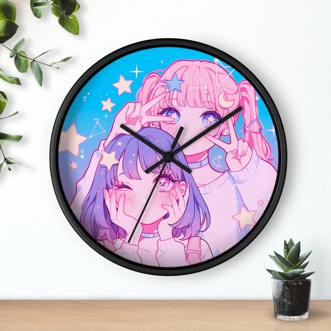 Cute Anime Girls Wall Clock, Kawaii Colorful Pastel Kitchen Wall Clock ...