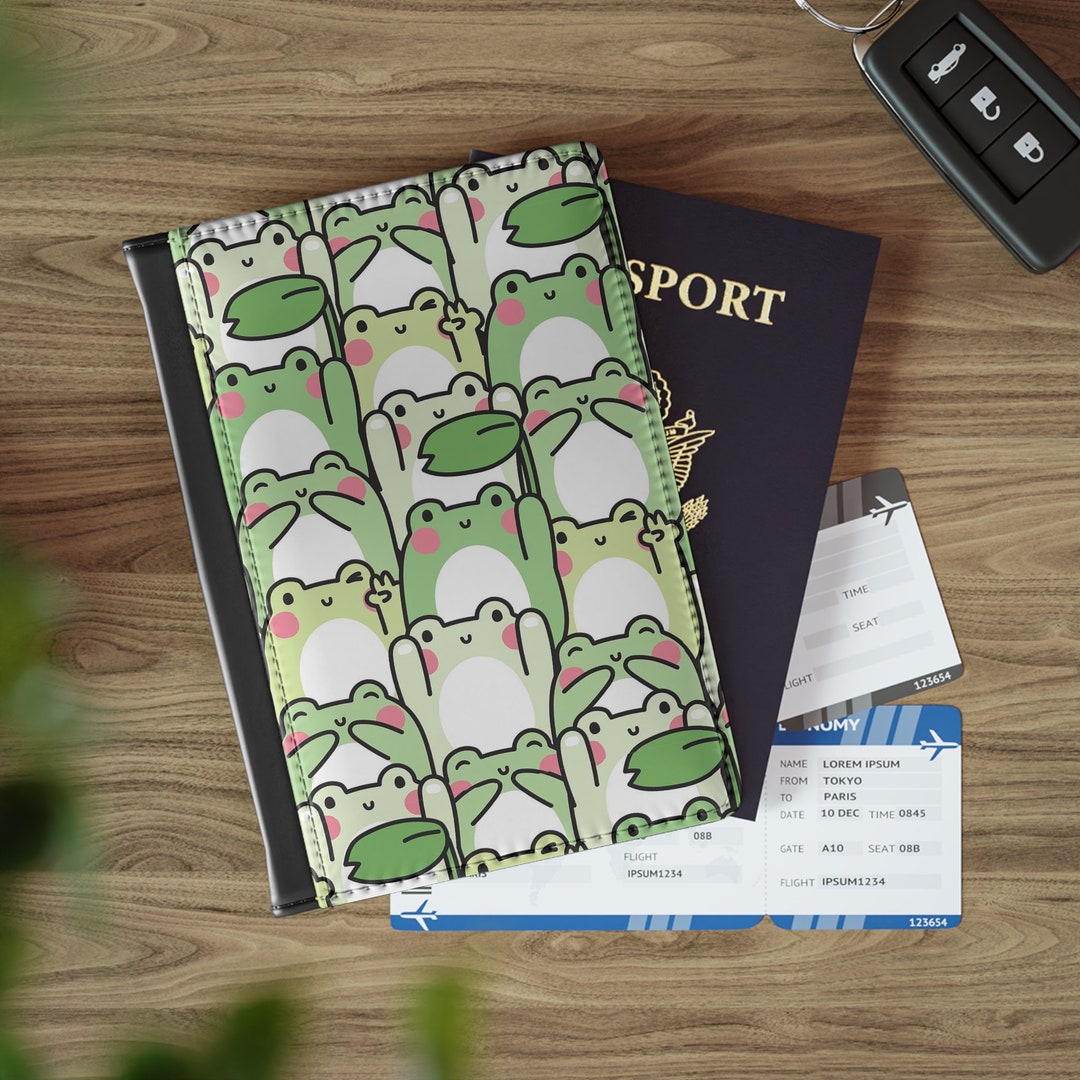Green Frogs Funny Passport Holder, Cute Anime Faux Leather Passport ...