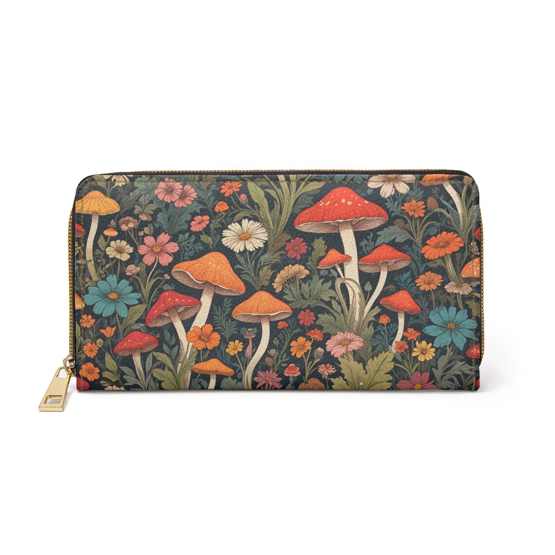 Mushroom Wildflower Garden Wallet With Zipper, Cottagecore Moon Cute ...