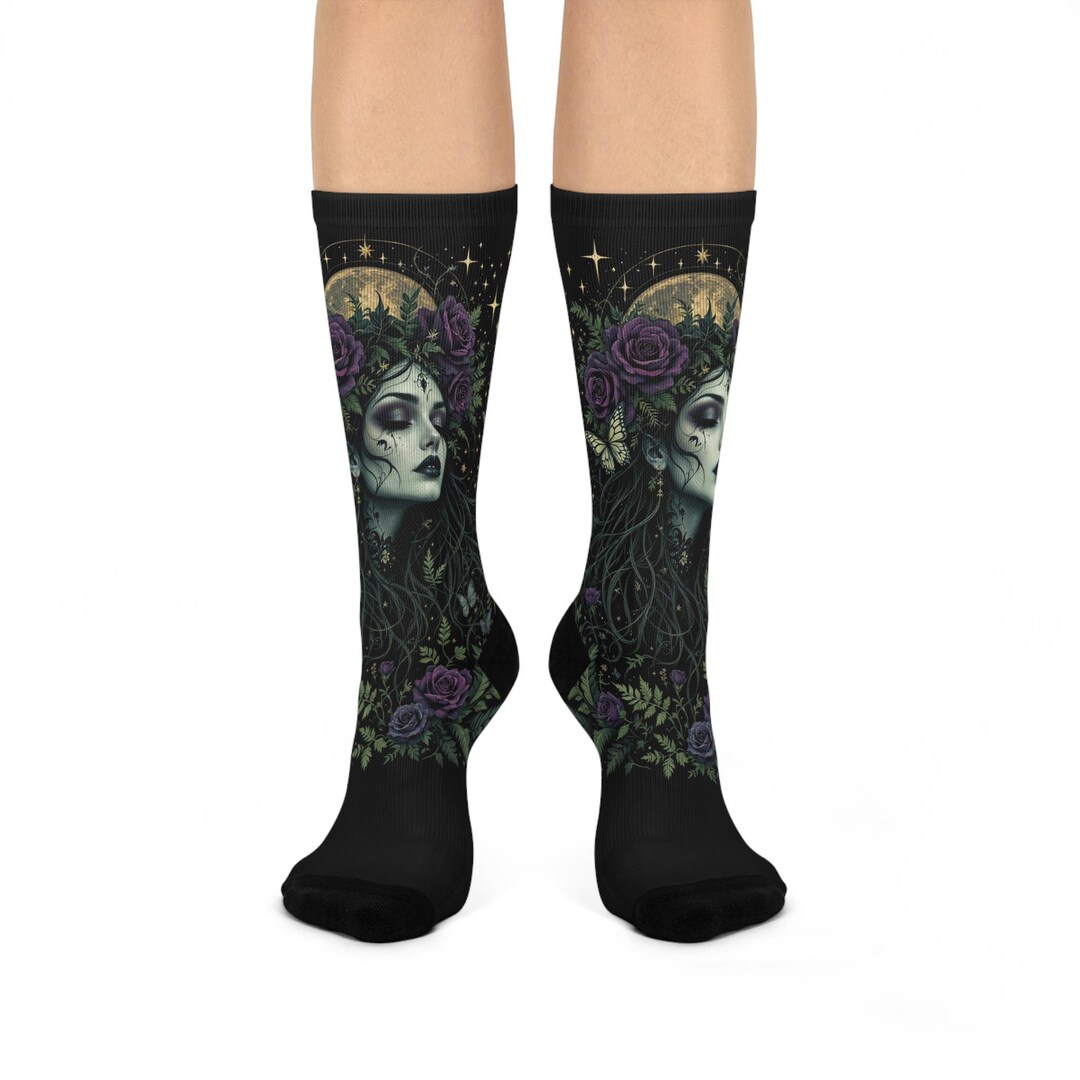 Medusa Green Wildflower Socks, Cottagecore Witchy Socks, Emo Punk ...