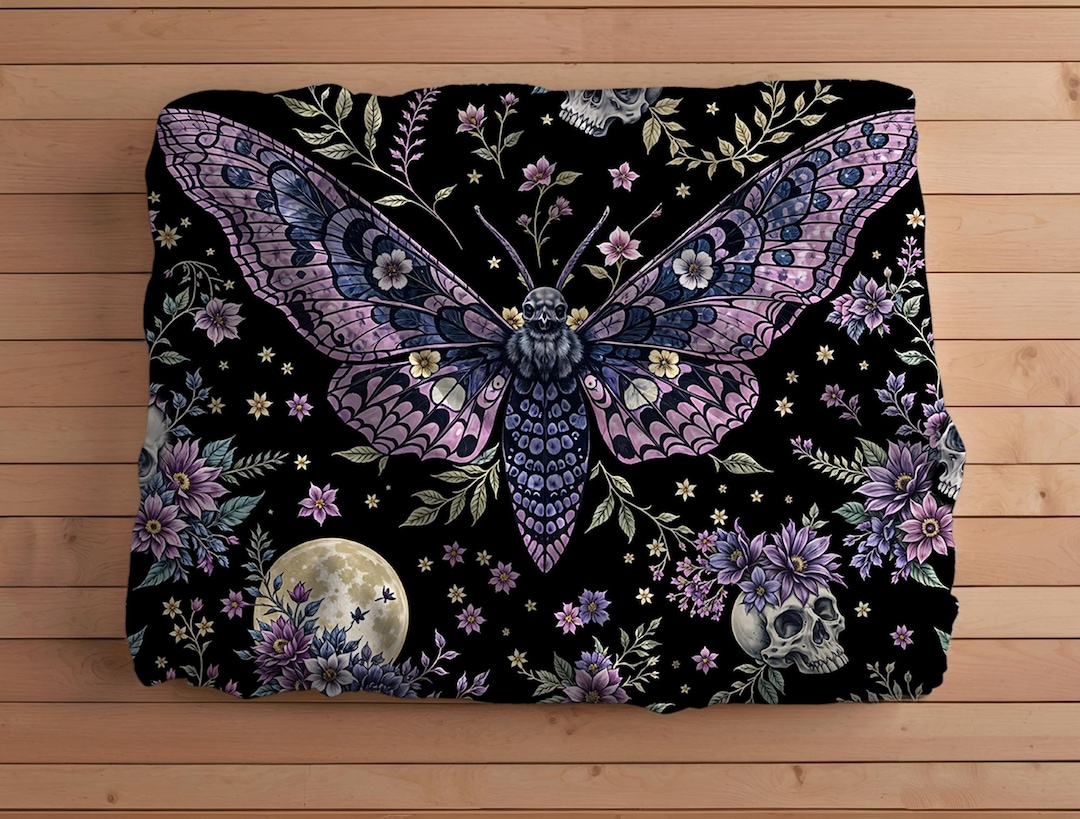 Purple Moth Butterfly Blanket, Skull Wildflower Velveteen Plush Throw ...