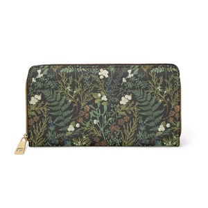 Wildflower Forest Ferns Wallet With Zipper, Green Cottagecore Cute ...