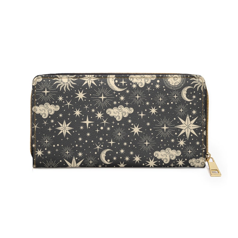Celestial Stars Moons Wallet With Zipper, Boho Hippie Punk Cute Womens ...