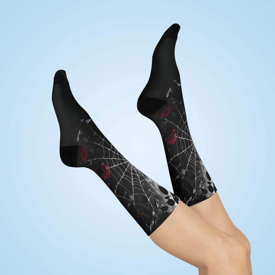Black Spiderweb Rose Socks, Wildflower Cottagecore Witchy Socks, Emo ...