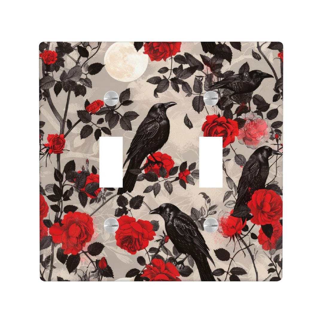 Black Raven Light Switch Cover, Red Rose Cottage Botanical Lighting ...