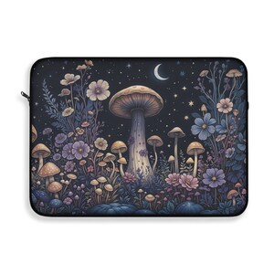 Purple Mystical Mushroom Laptop Sleeve, Cottagecore Wildflower Witchy ...