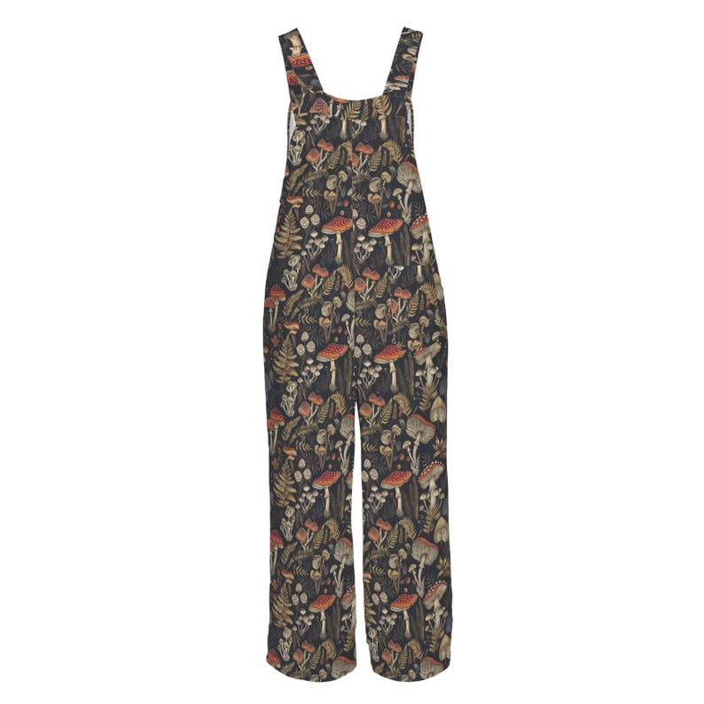 Botanical Mushroom Womens Long Overalls, Floral Witchy Bohemian ...