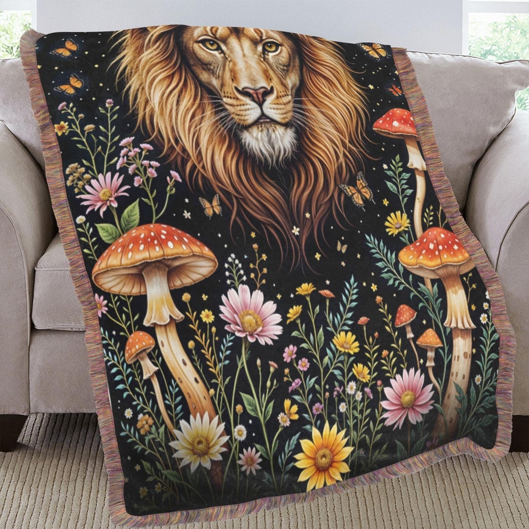 Mystic Lion Throw Blanket, Gothic Witchy Fringe Picnic Blanket ...