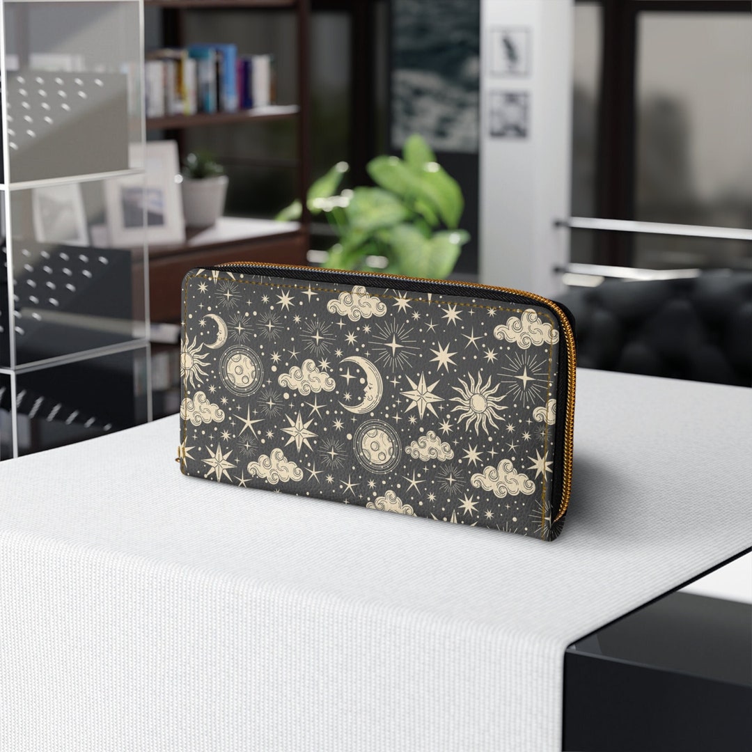 Celestial Stars Moons Wallet With Zipper, Boho Hippie Punk Cute Womens ...