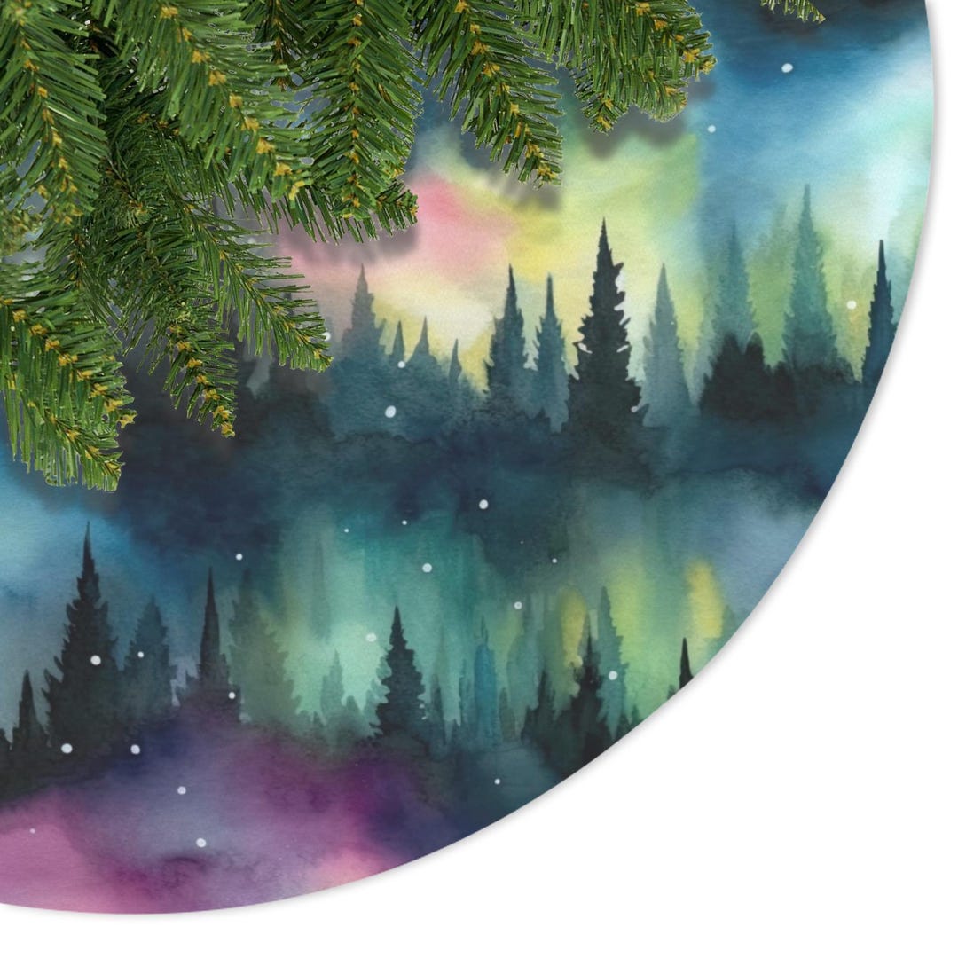 Northern Lights Aurora Christmas Tree Skirt, Mystical Nebula Clouds ...