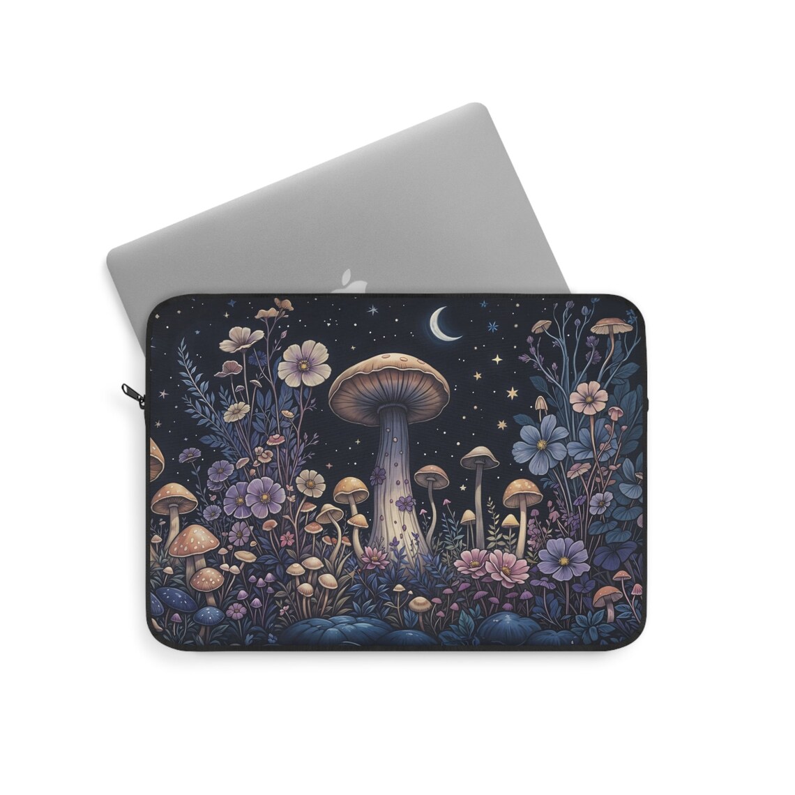 Purple Mystical Mushroom Laptop Sleeve, Cottagecore Wildflower Witchy ...