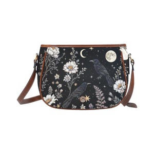 Black Crow Cross Body Handbag, Wildflower Gothic Hippie Satchel Bag ...