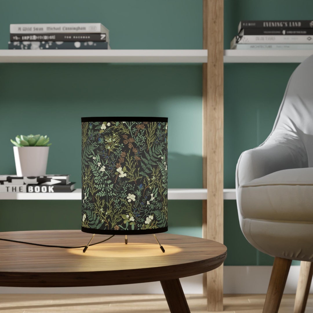 Green Wildflower Fern Table Lamp With Printed Shade, Leafy Cottagecore ...