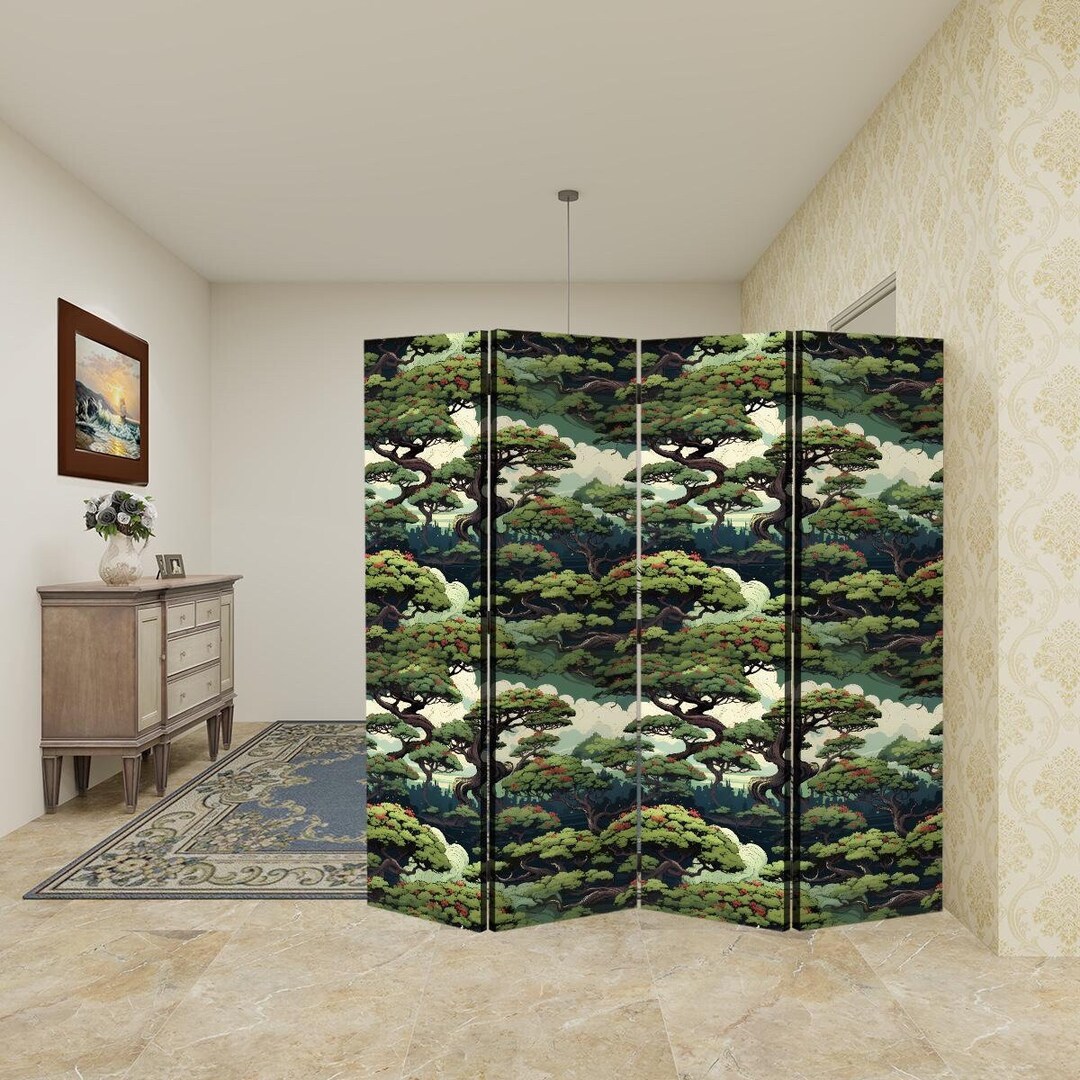 Bonsai Tree Illustration Room Divider, Anime Wall Divider, Cottagecore ...