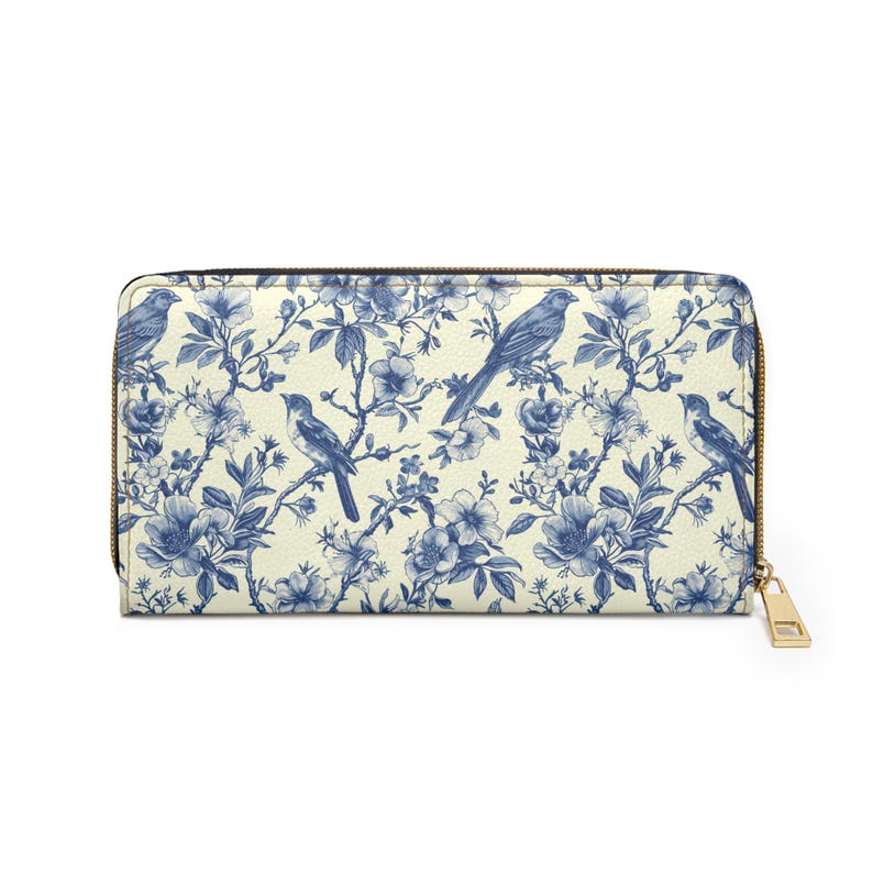 Blue Floral Bird Wallet With Zipper, Art Nouveau William Cottagecore ...