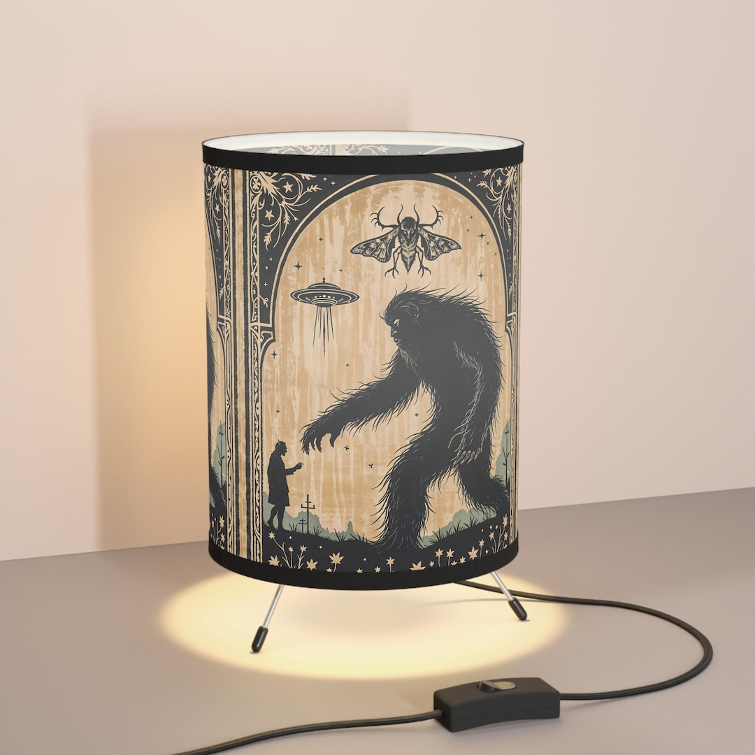 Big Foot Mothman UFO Table Lamp With Printed Shade, Conspiracy Gothic ...