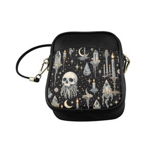 Crystal Skull Cross Body Hand Bag, Black Floral Fashion Accessory ...