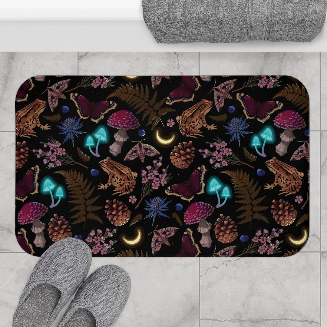 Butterfly Toad Frog Bath Mat, Cottagecore Aesthetic, Purple Witchy ...