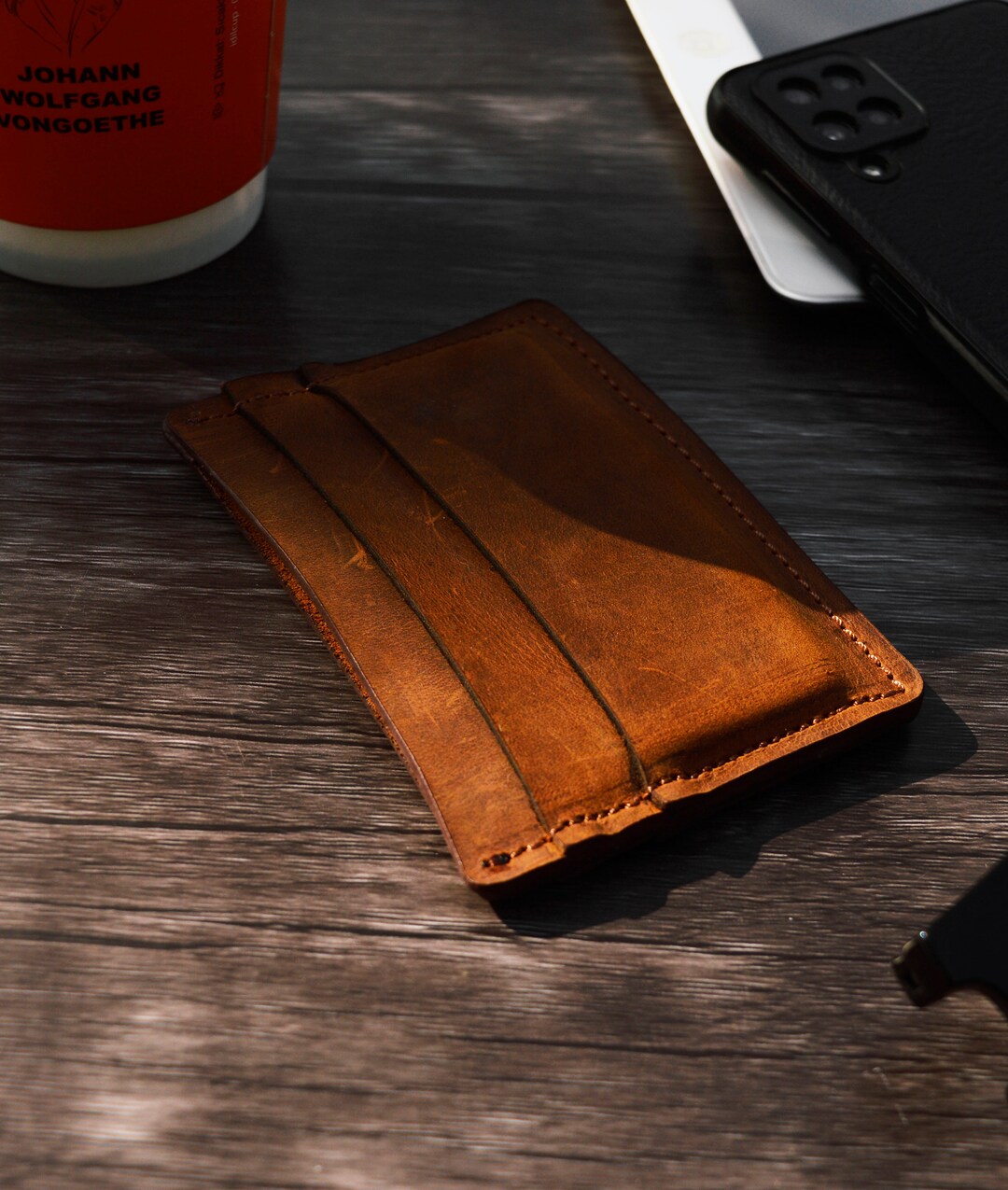 Minimalist Personalized Leather Card Holder, Leather Card Holder ...