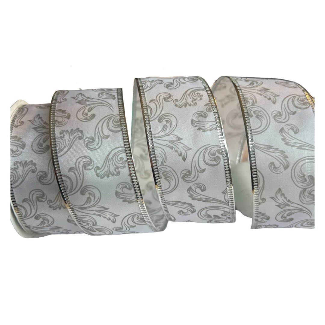 Silver and White Wired Ribbon, Wedding Ribbon, 1.5" Wide and 4 Yards ...