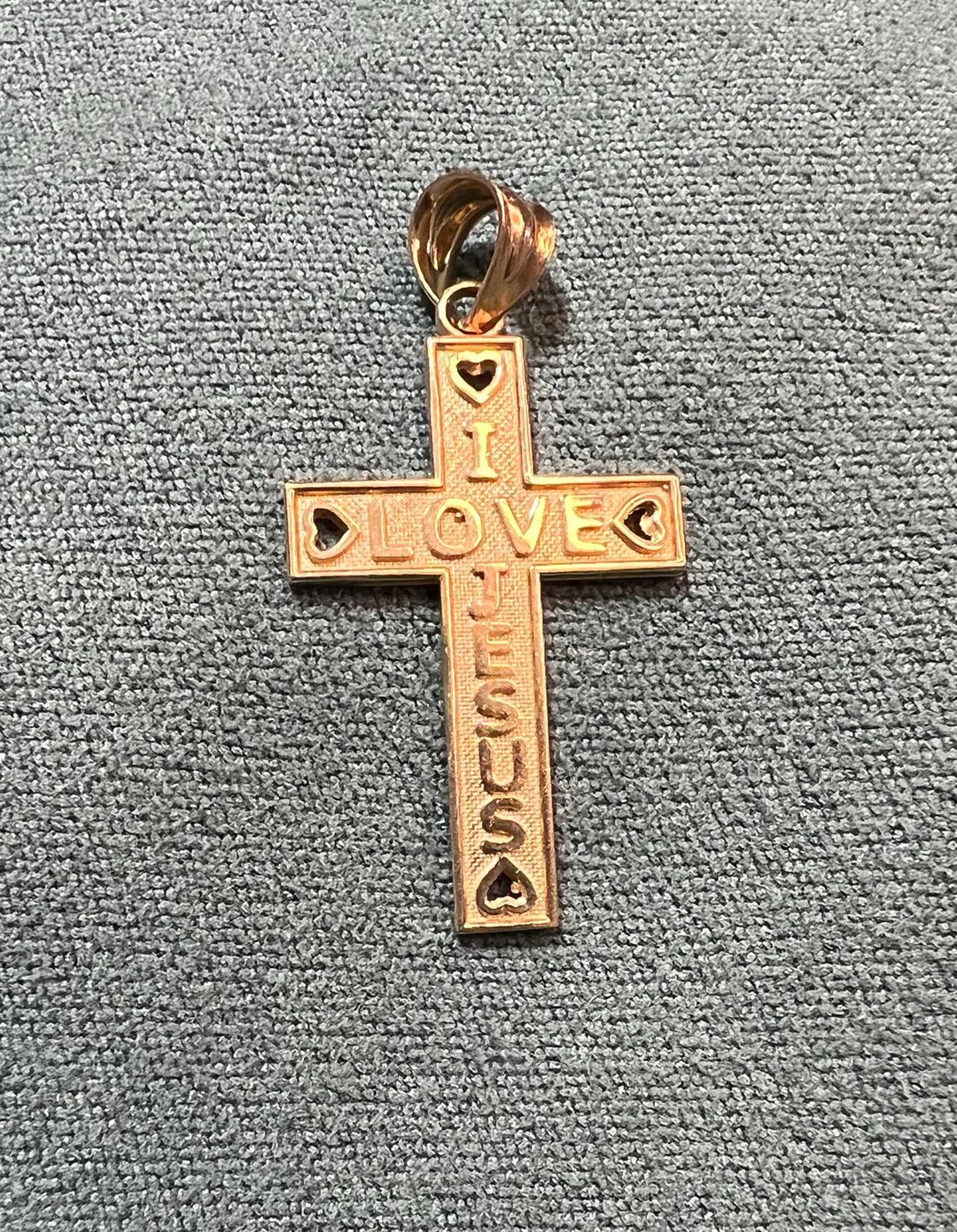 14K Yellow Gold I Love Jesus Cross With Hearts Charm Pendant 1.5grams ...