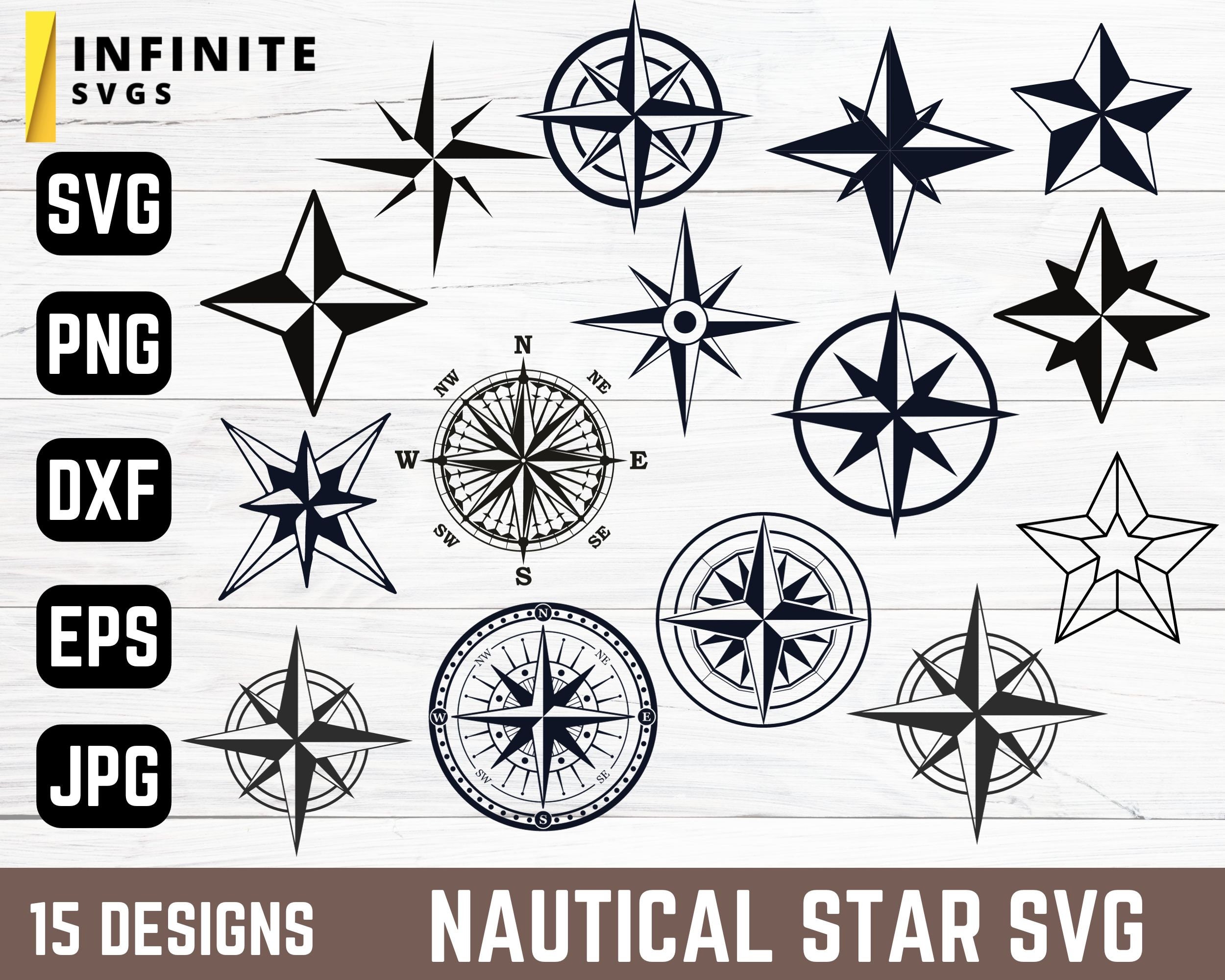 Nautical Star SVG 15 Design Compass Svg Compass Rose Svg Star Outline ...