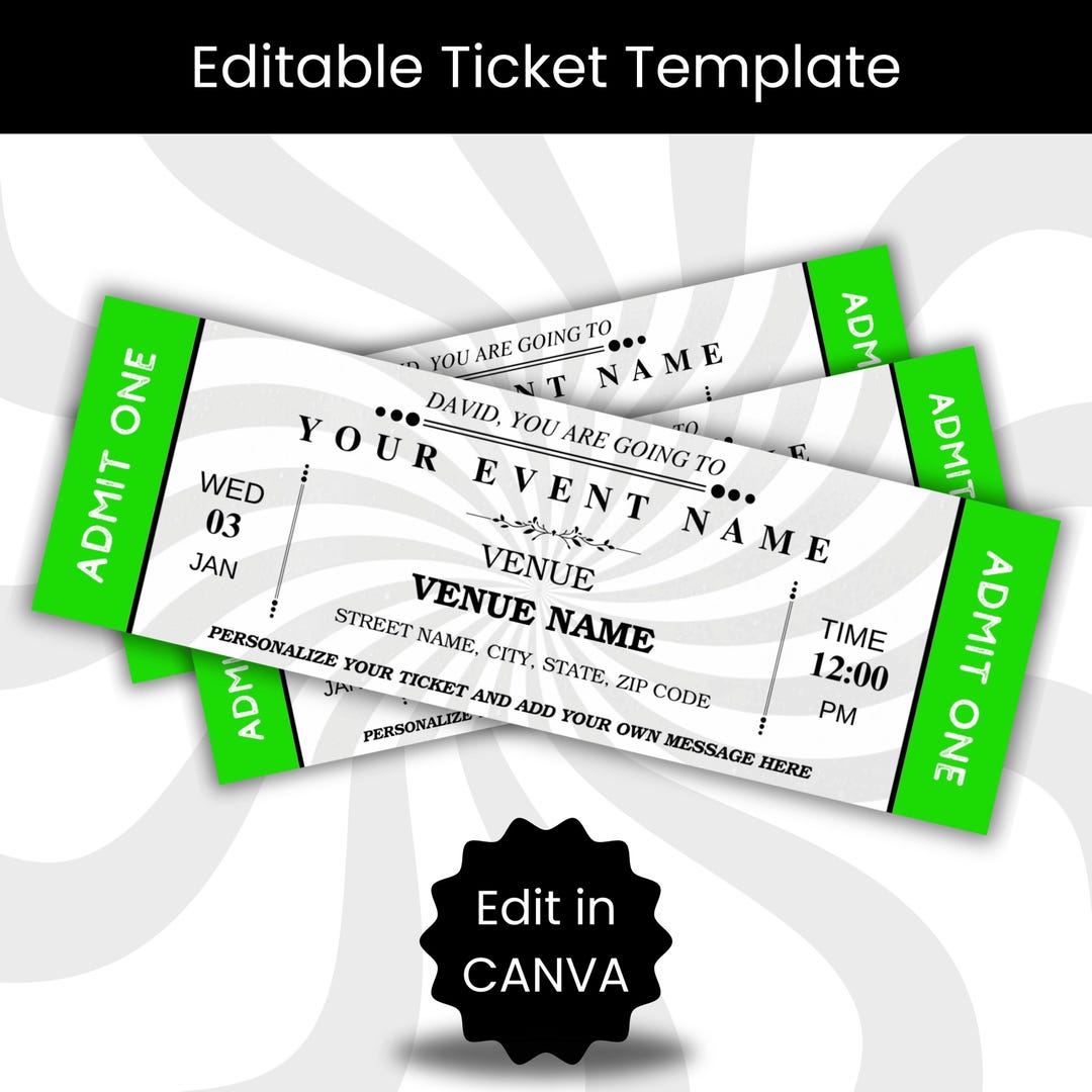Editable Ticket Template, Ticket Template, Concert Ticket Template ...