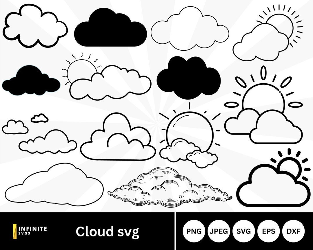 Clouds Svg, Weather Svg, Clouds and Sun Svg, Cloud Clipart, Cloud Icon ...