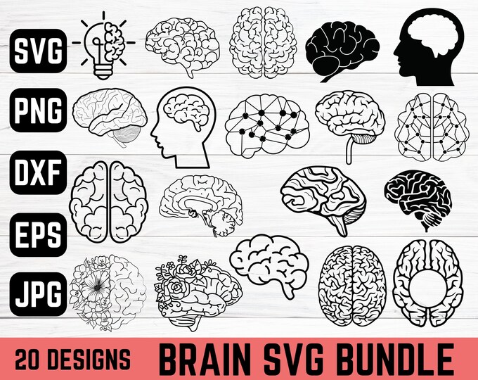 Brain Svg Bundle, Brain Clipart, Human Brain Svg, Brain Cut File, Brain ...
