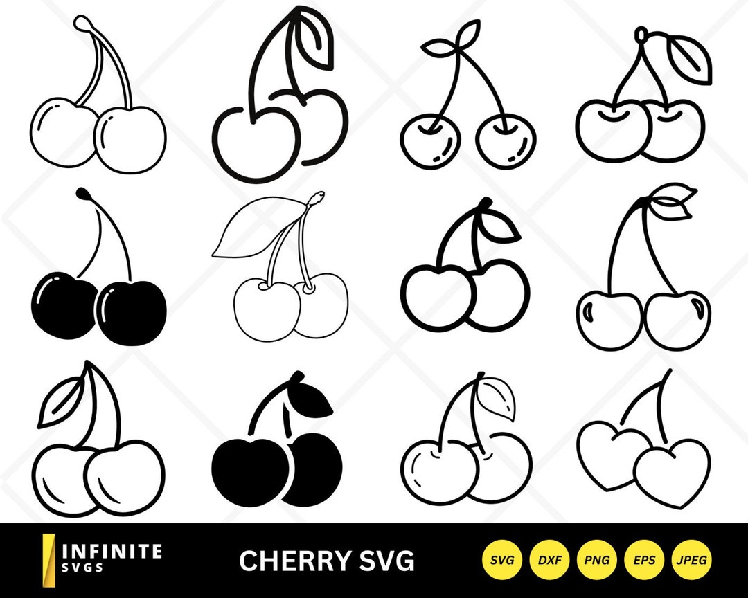 Cherry Svg, Cherry Clipart, Cherries Svg, Fruit Svg, Cherry Outline Svg ...