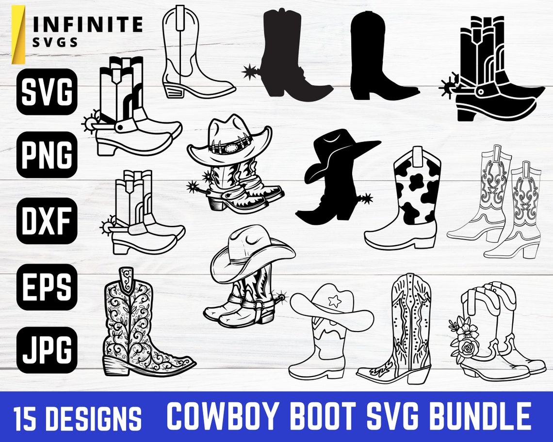 Bota de Vaquero Svg 15 Diseño Svg Occidental Sombrero de Vaquero Svg ...