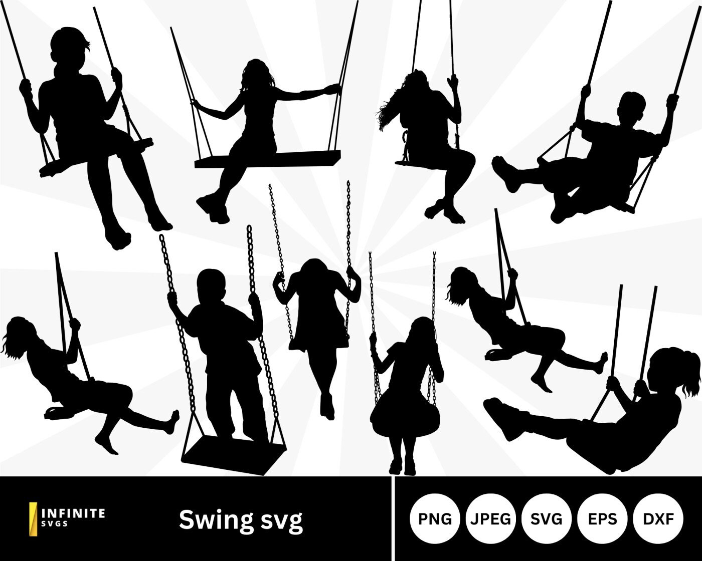 Swing Svg, Swing Clipart, Girl Swinging Svg, Kids Swinging Svg ...