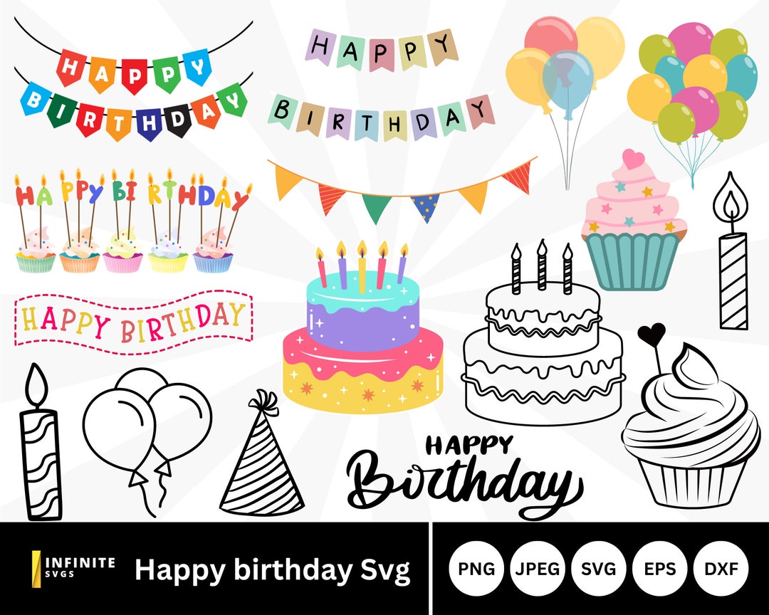 Happy Birthday Svg, Birthday Hat Svg, Birthday Cake Svg, Birthday ...