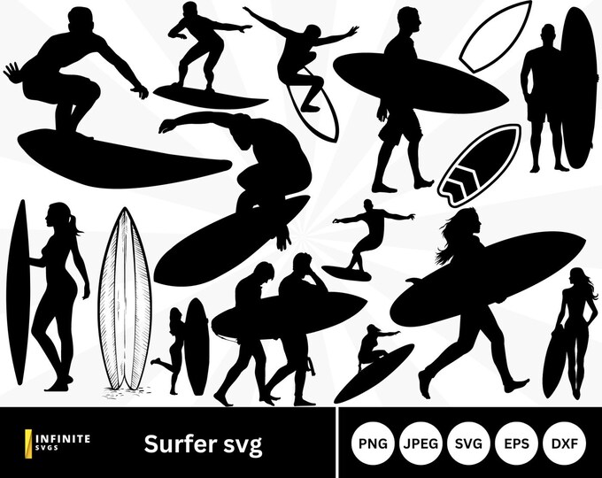 Female Surfer SVG, Surfer DXF, Surfer PNG, Surfer Cut File, Surfer ...