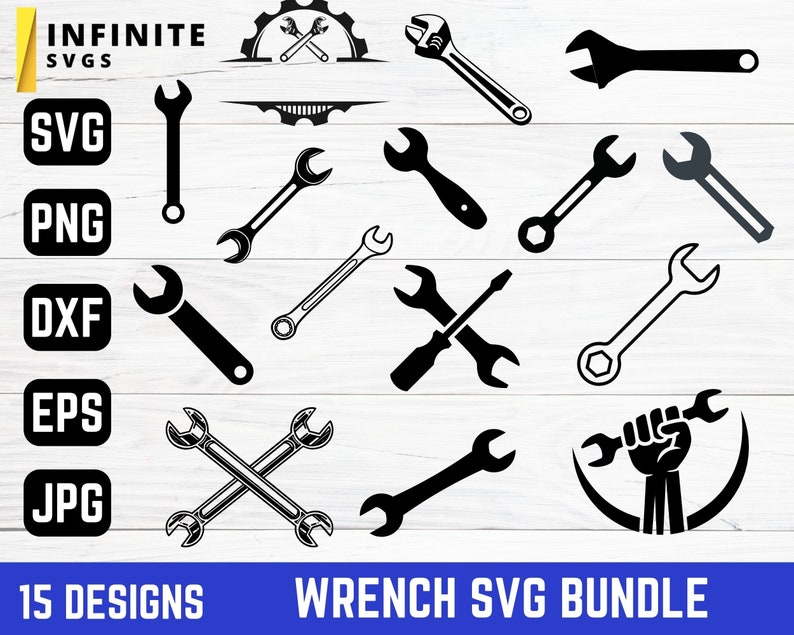Wrench Svg - 15 Design - Wrench Cut Files - Wrench Clipart - Mechanic ...