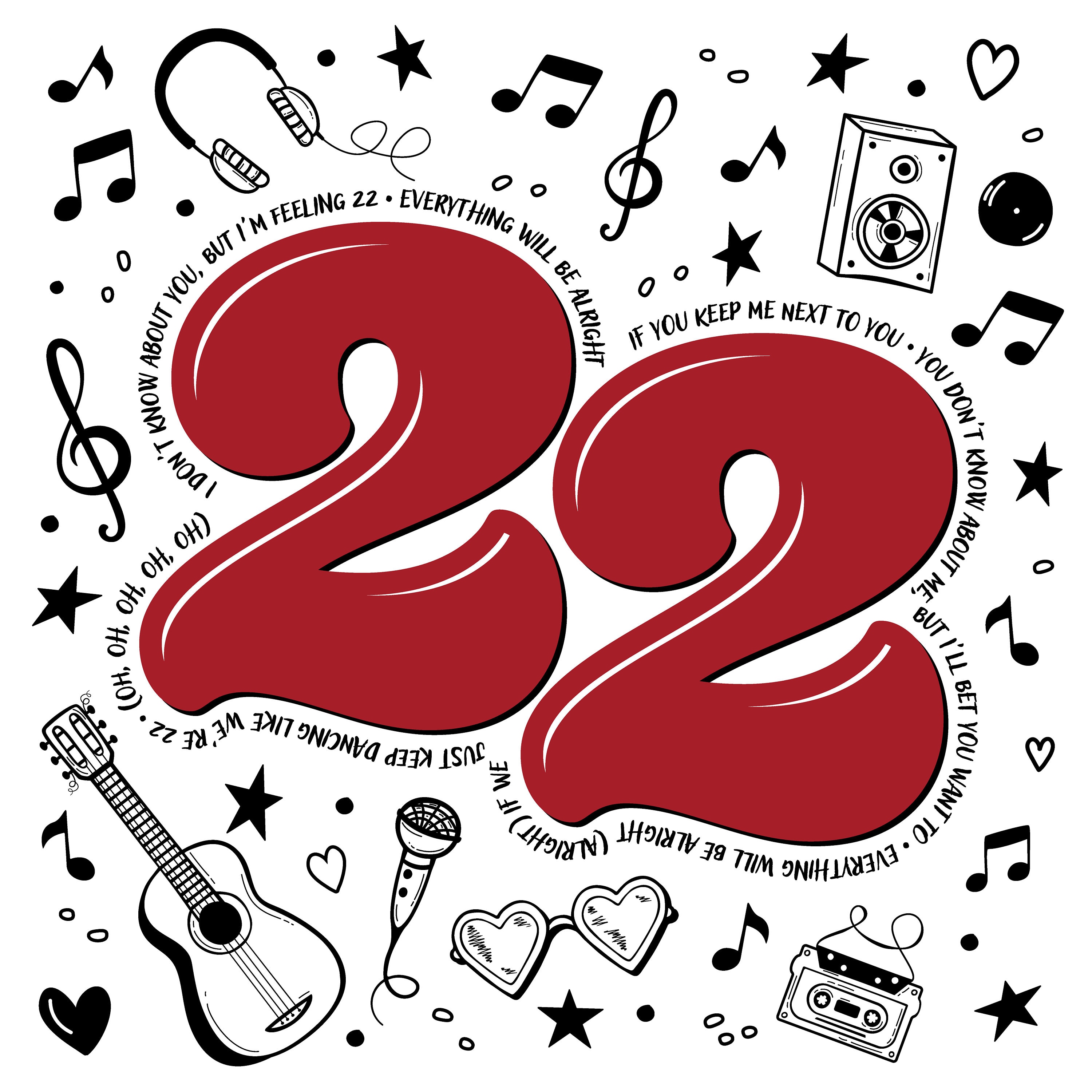 22 Song Lyrics RED Album Taylor Swift-inspired Wall Art Design for ...