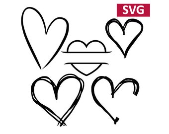 Simple Heart SVG Bundle, Heart SVG Bundle, Sketch, Hand-drawn Heart Svg ...
