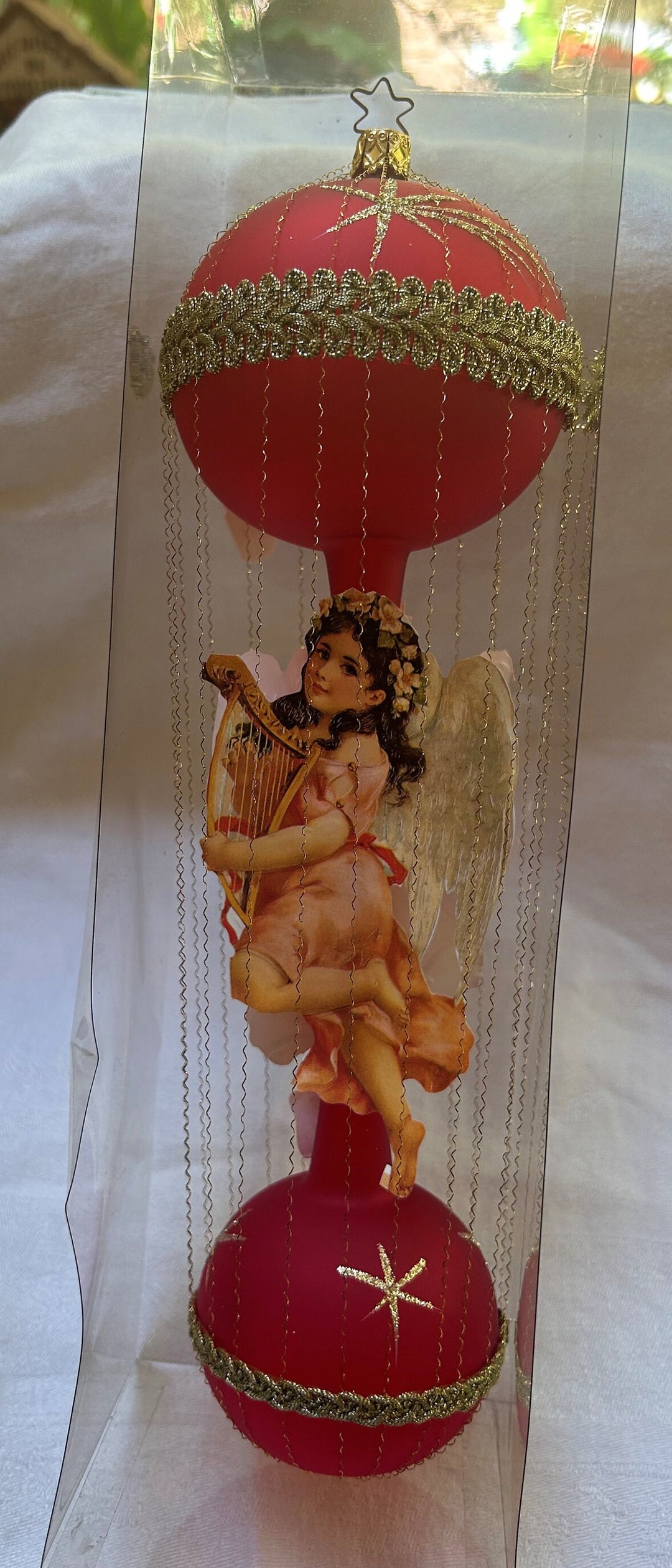 Vintage Inge Glas Brunette Victorian Angel on Glass Ball Ornament With ...