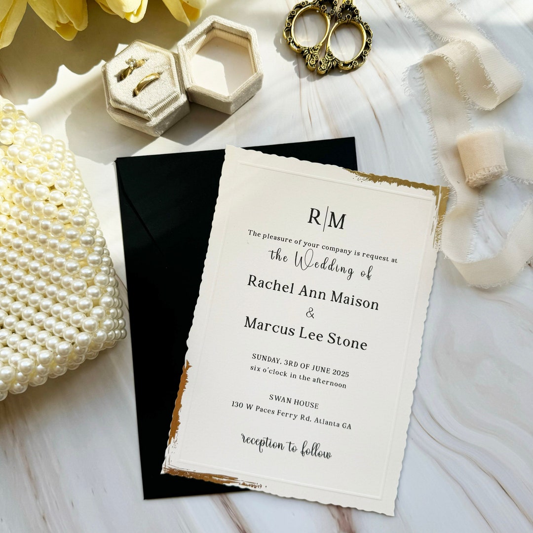 Wedding Invitation Set With Gold Foil Edge - Paper Wedding Invitation ...