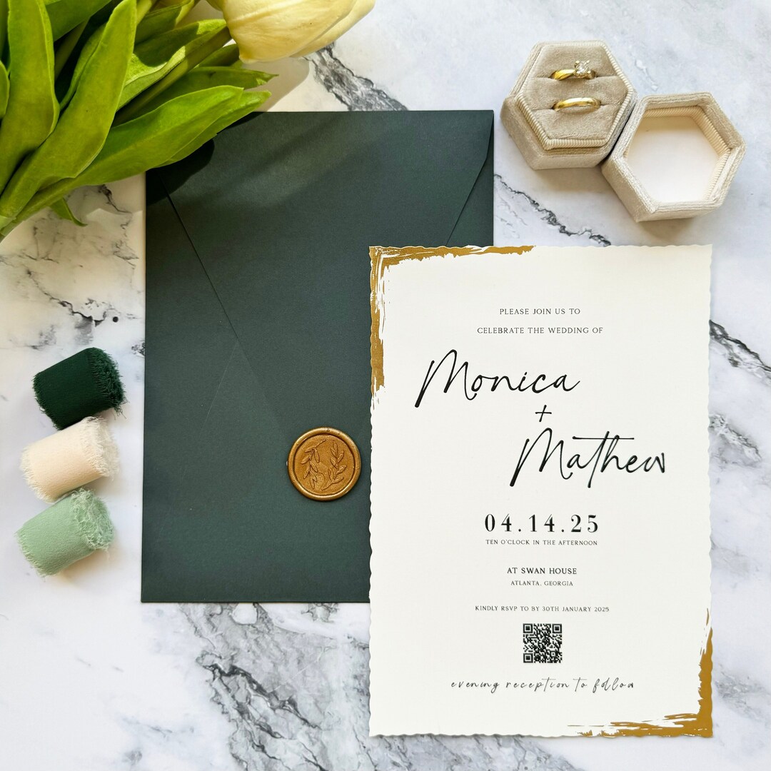 Wedding Ivory Invitation Card Set With Green Envelope - Green Envelope ...