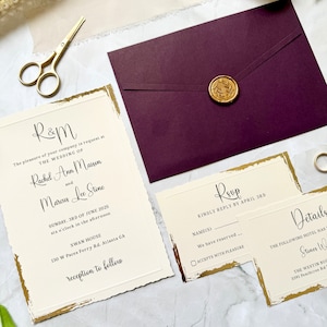 Artistic Wedding Invitation, Gold Foil Wavy-cut Edge Wedding Invite Set ...