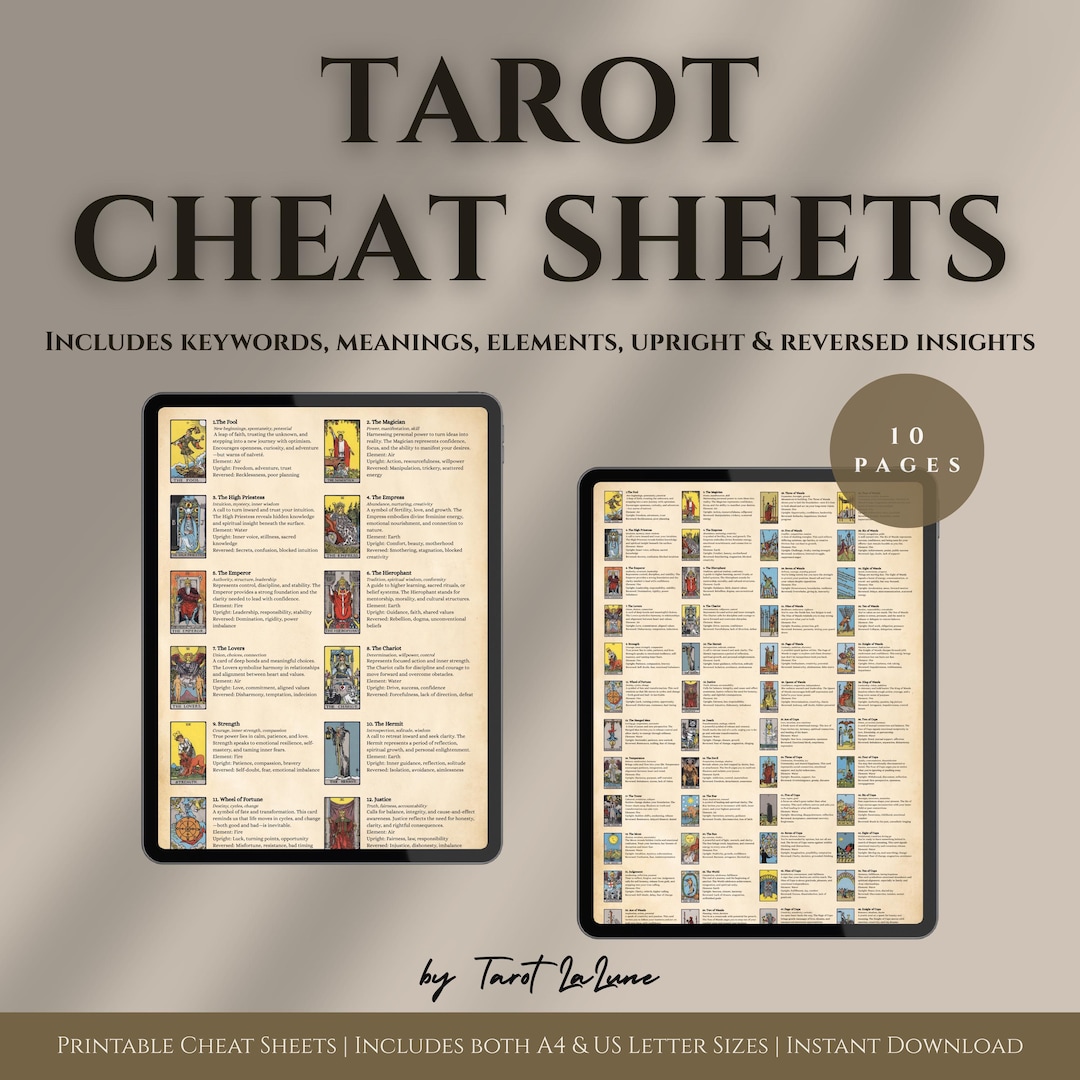 Tarot Cheat Sheet PDF | 78 Rider Waite Tarot Card Meanings | Digital ...
