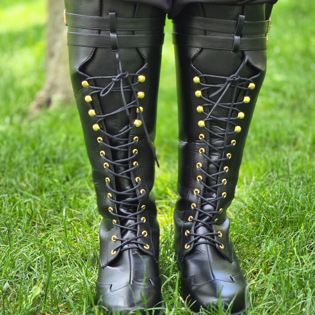 Medieval Lace up Knee High Boots for Men, Medieval Renaissance Cosplay ...