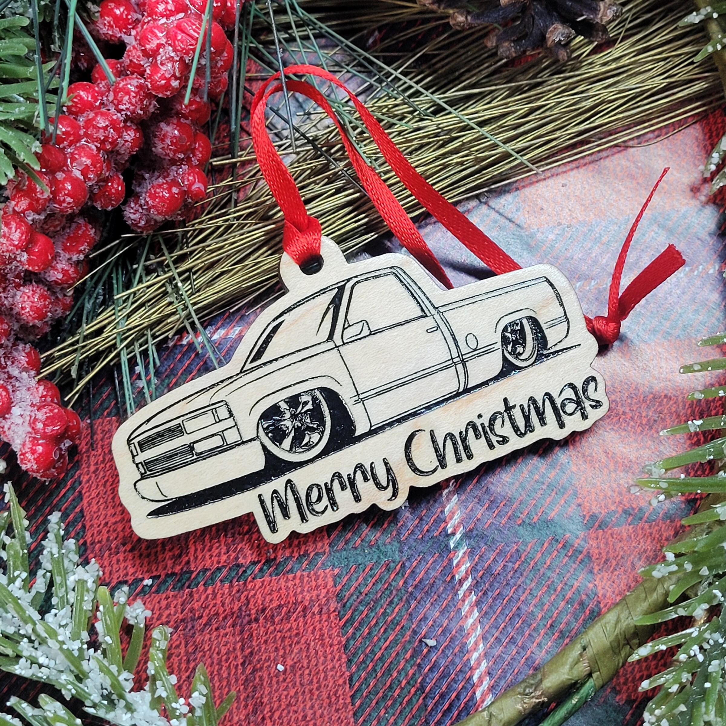 Custom Laser Engraved OBS Chevy Truck Christmas Ornament - Merry ...