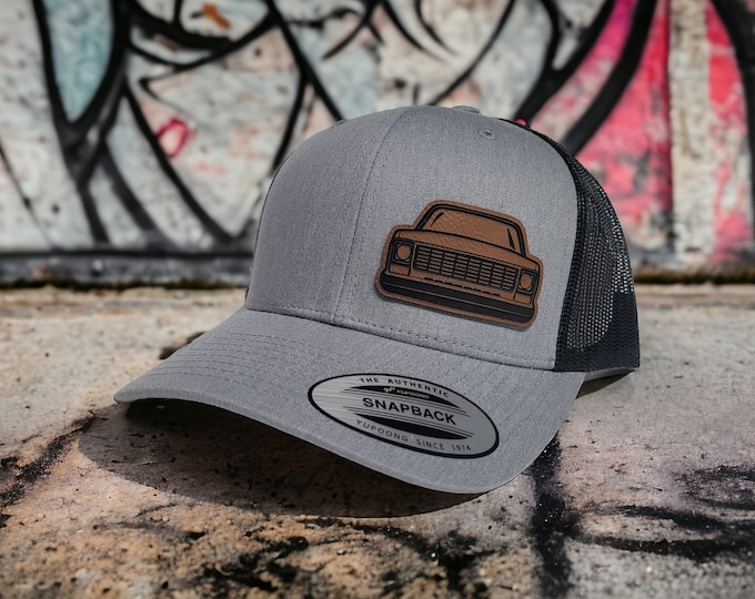 Vintage Chevrolet Squarebody Frontend Snapback Truck Hat | Custom Laser Engraved Leatherette ...