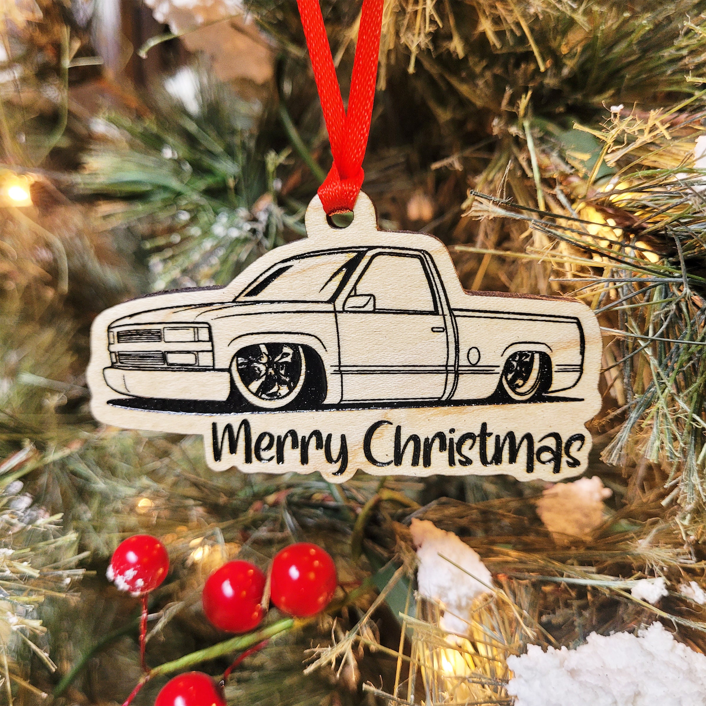 Custom Laser Engraved OBS Chevy Truck Christmas Ornament - Merry ...