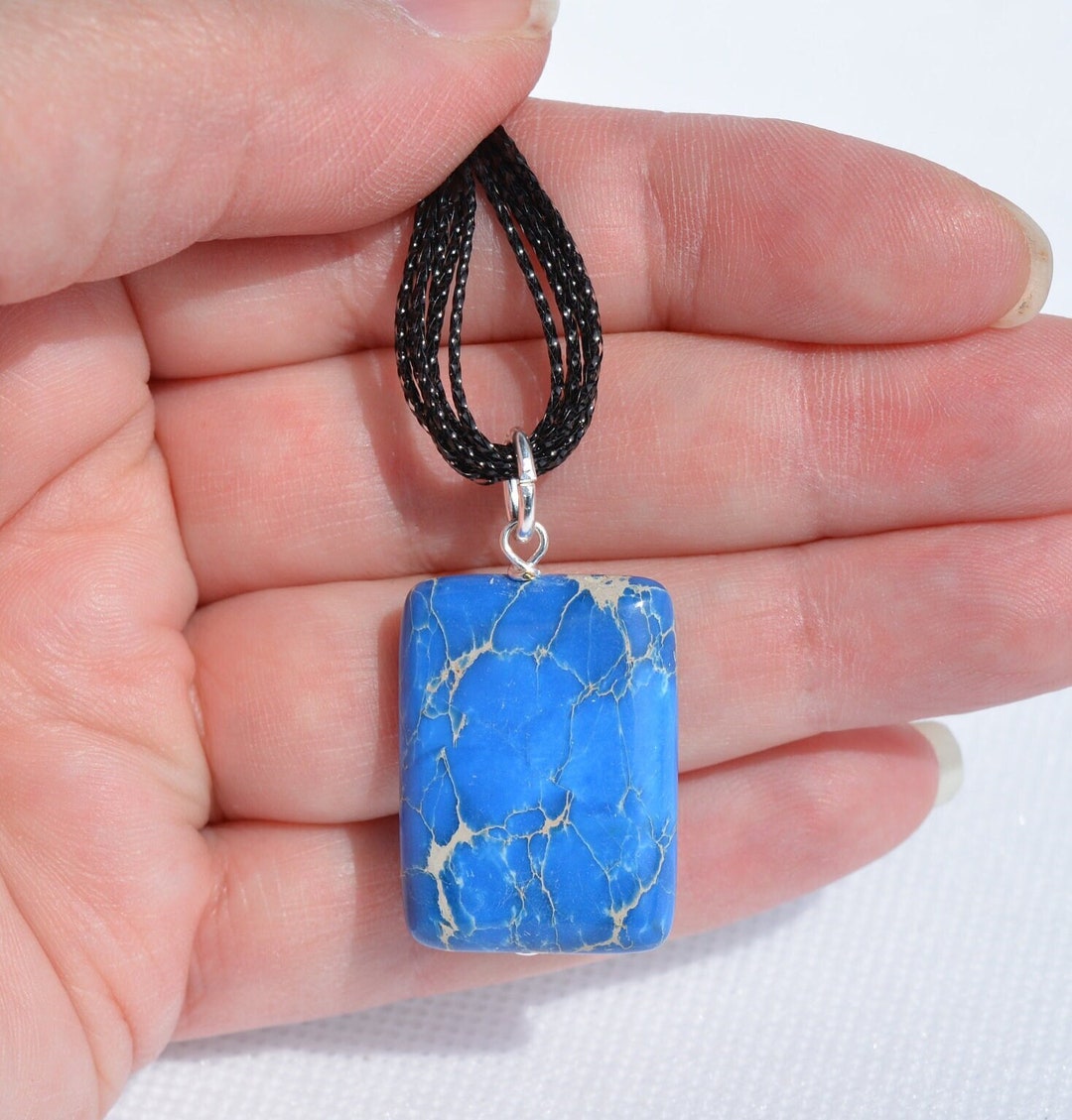 Blue Jasper Gemstone Pendants: Genuine Gemstones, Silver-plated Wire ...