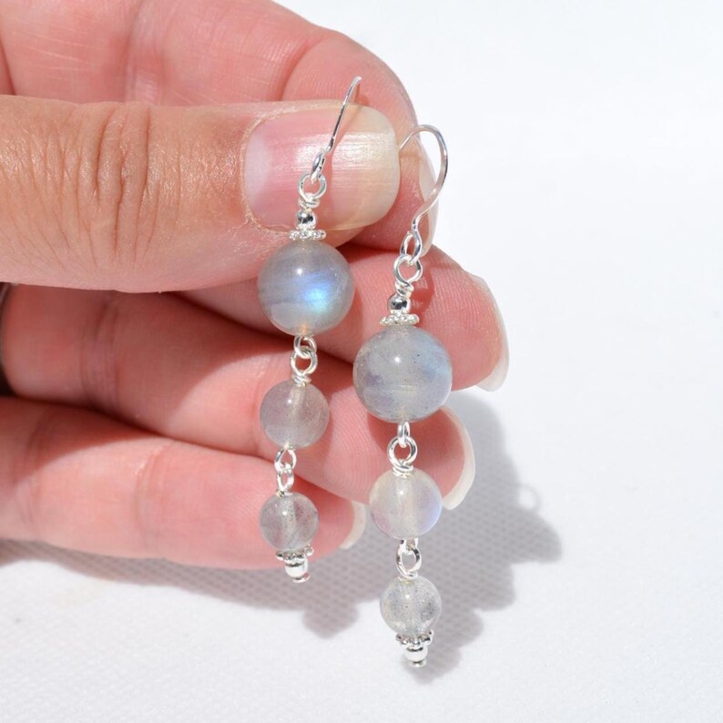 Labradorite Earrings: Natural Grade A Gemstones, Extra Long Cascading ...