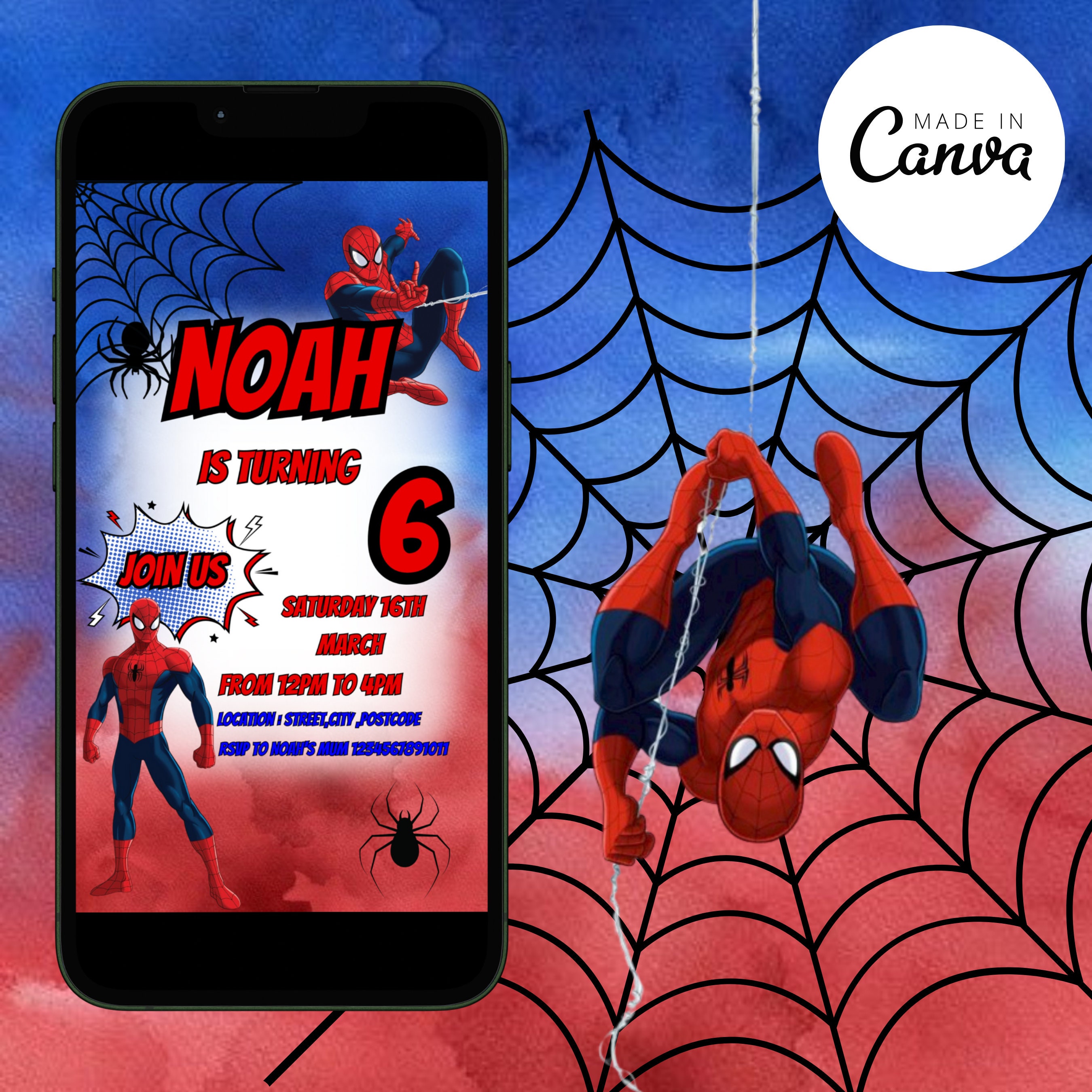 Spider Man Editable Birthday Invitation Template, Printable Birthday ...