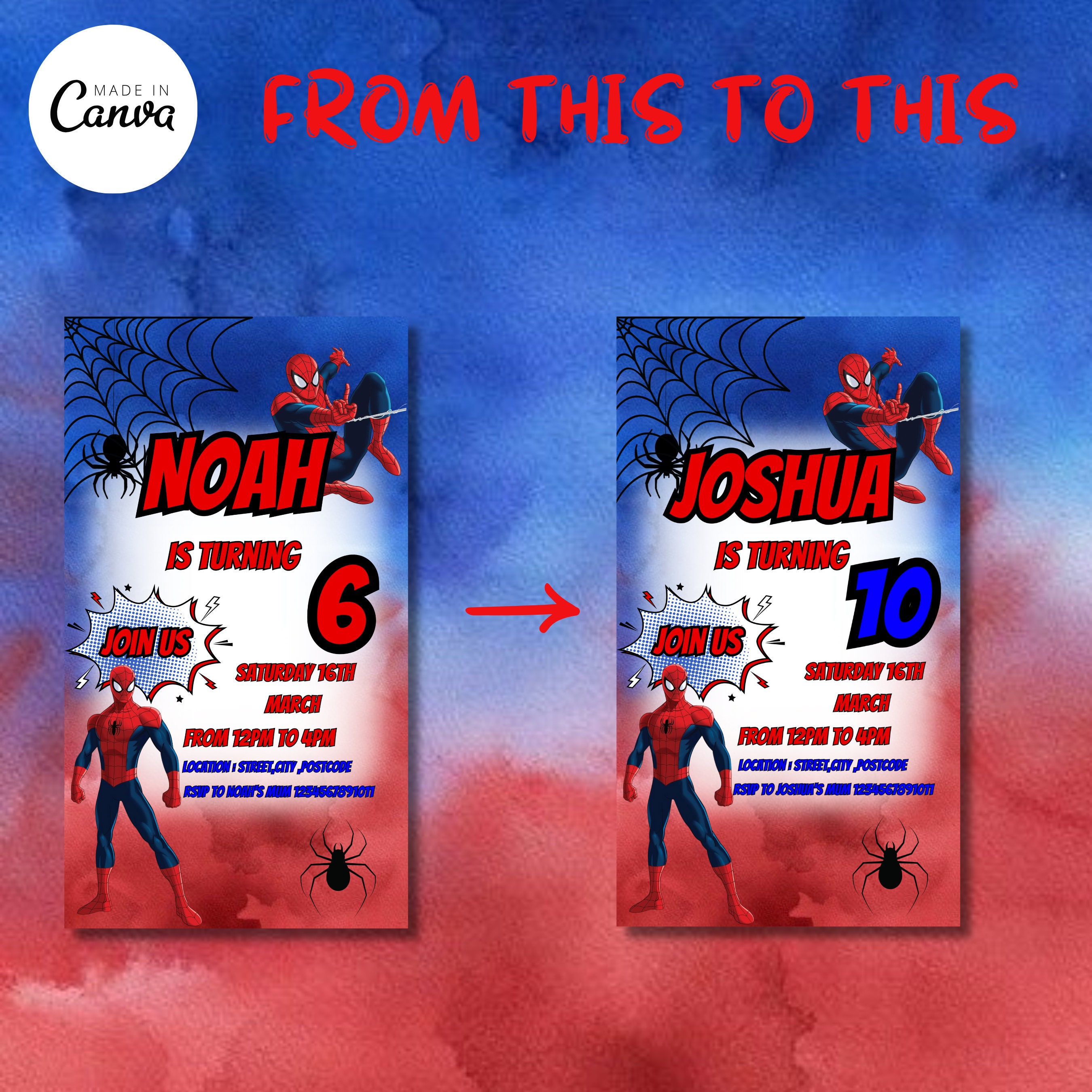 Spider Man Editable Birthday Invitation Template, Printable Birthday ...